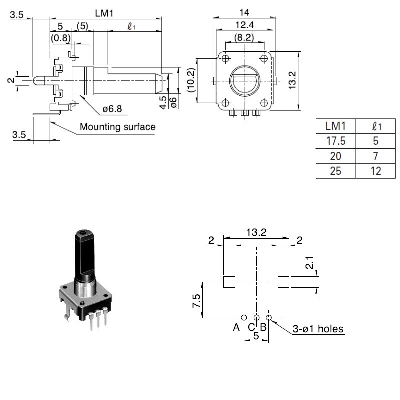 ALPS Encoder 12mm stehend 24 Impulse/24 Rastungen, Achse 6x15 ...