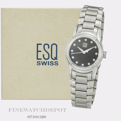 Authentic Ladies ESQ Swiss Stainless Steel Black Dial Diamond Watch ...