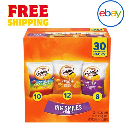 Goldfish Crackers Big Smiles Variety Pack 30 Snack Packs Cheddar Colors ...