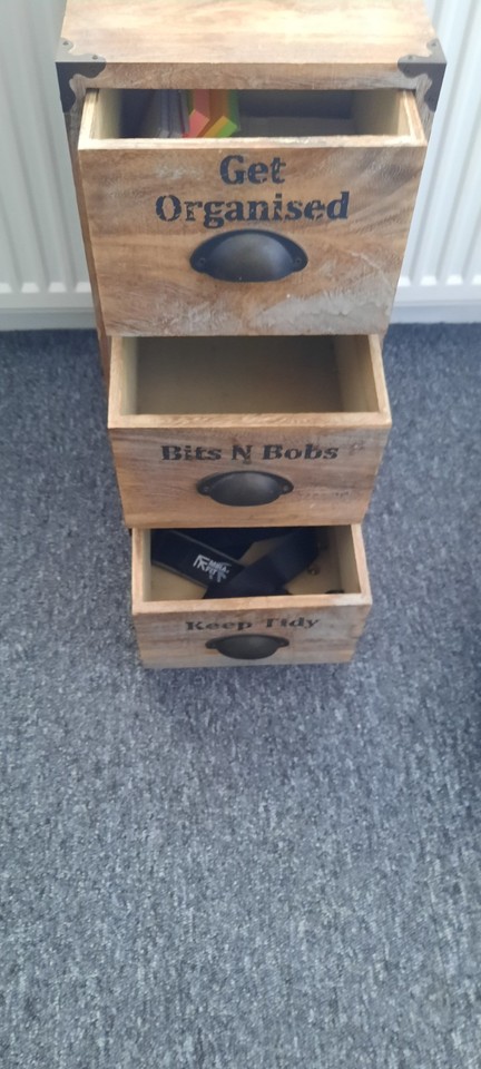 Three-drawer wooden storage chest with a natural finish | eBay UK