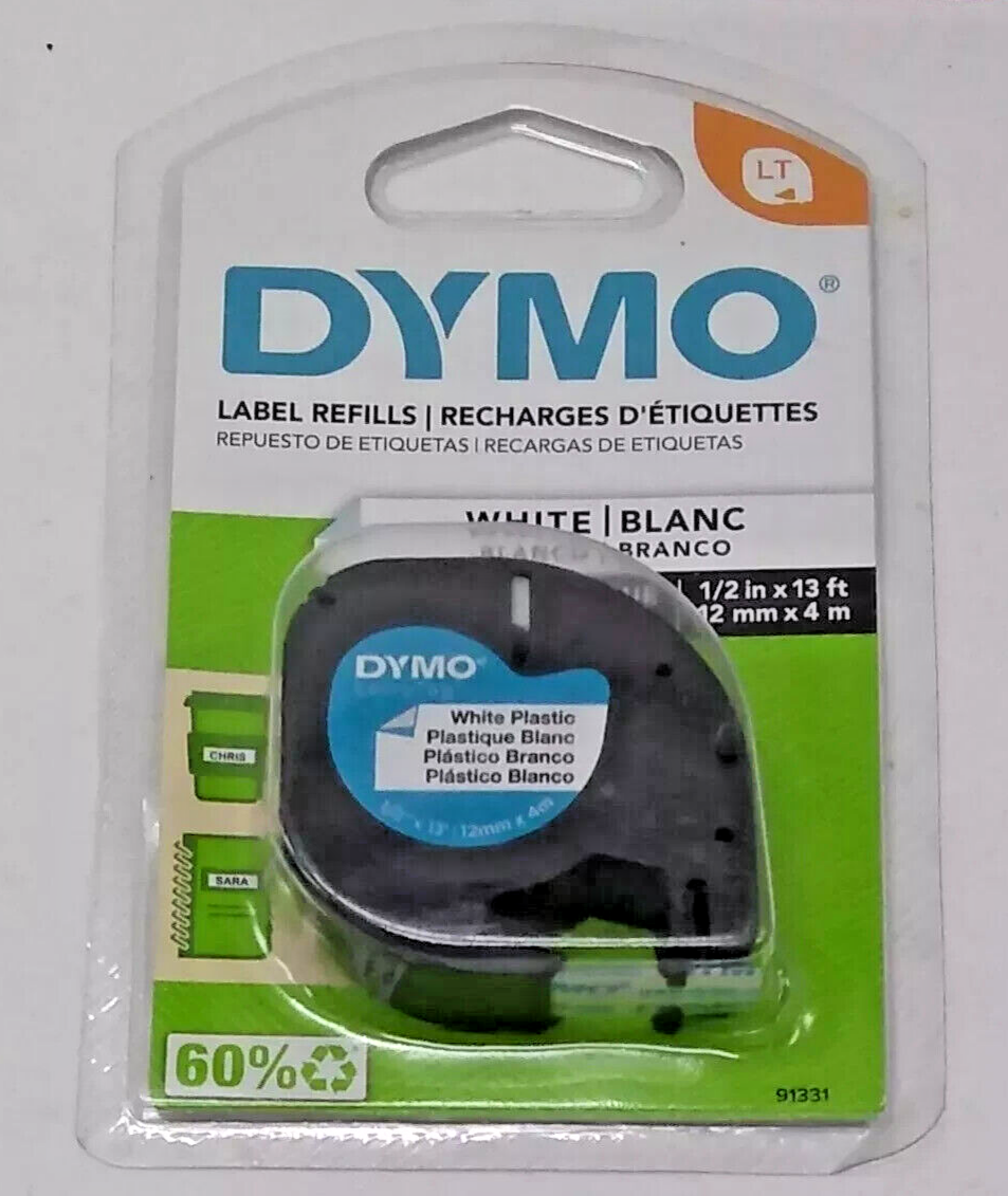 DYMO Plastic Label Tape Cassette 1/2" x 13ft White 91331 | eBay