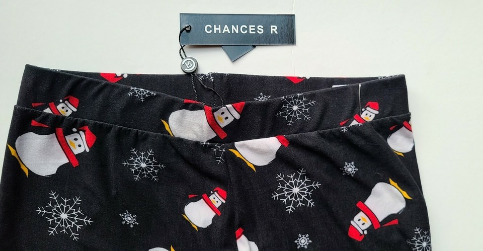Womens Penguin Leggings Santa Hat Christmas Black Snowflakes S XL ...