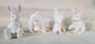 Vintage Miniature Easter Bunny Rabbit Figurines White Bone China 4 Pc ...