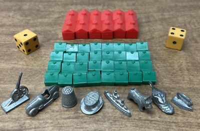Original 1961 Monopoly 8 Game Pieces Tokens Dice Houses & Hotels ...