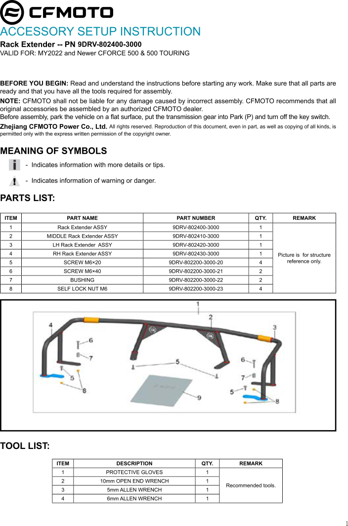 CFORCE 500 Gen. 2 Front/Rear Rack Extender CFMOTO OEM (9DRV-802400-3000 ...