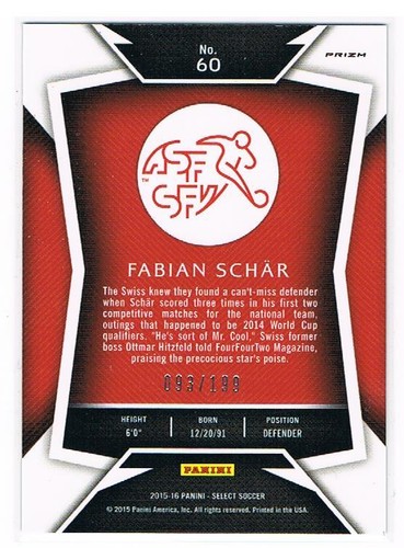 2015-16 Panini Select - Fabian Schar #60 Red Prizm /199 for sale online ...