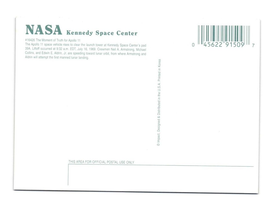 NASA Kennedy Space Center - Apollo 11 Space Vehicle Postcard Unposted ...