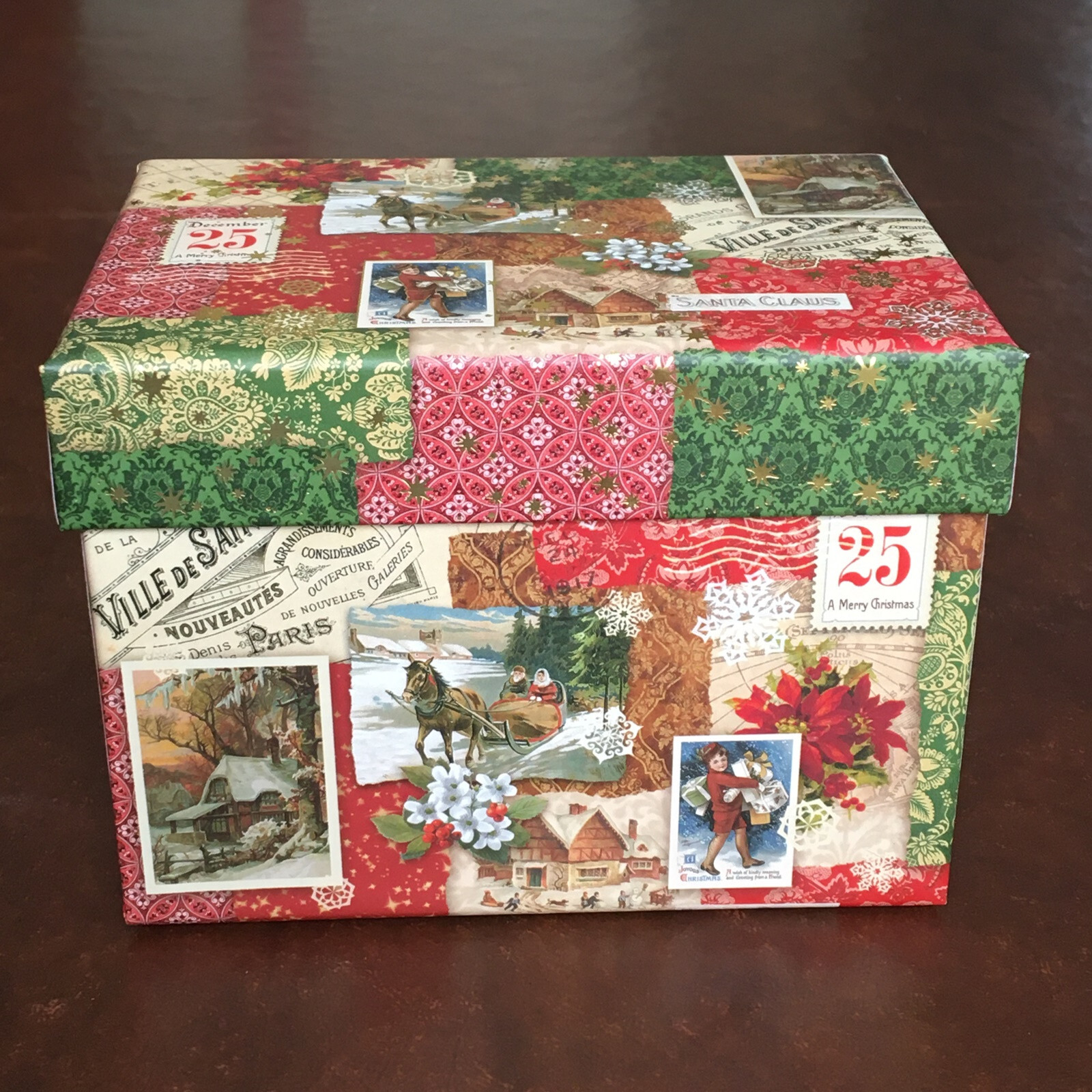 New PUNCH STUDIO Christmas Postcards Collage Small Gift Keepsake Box 5 ...