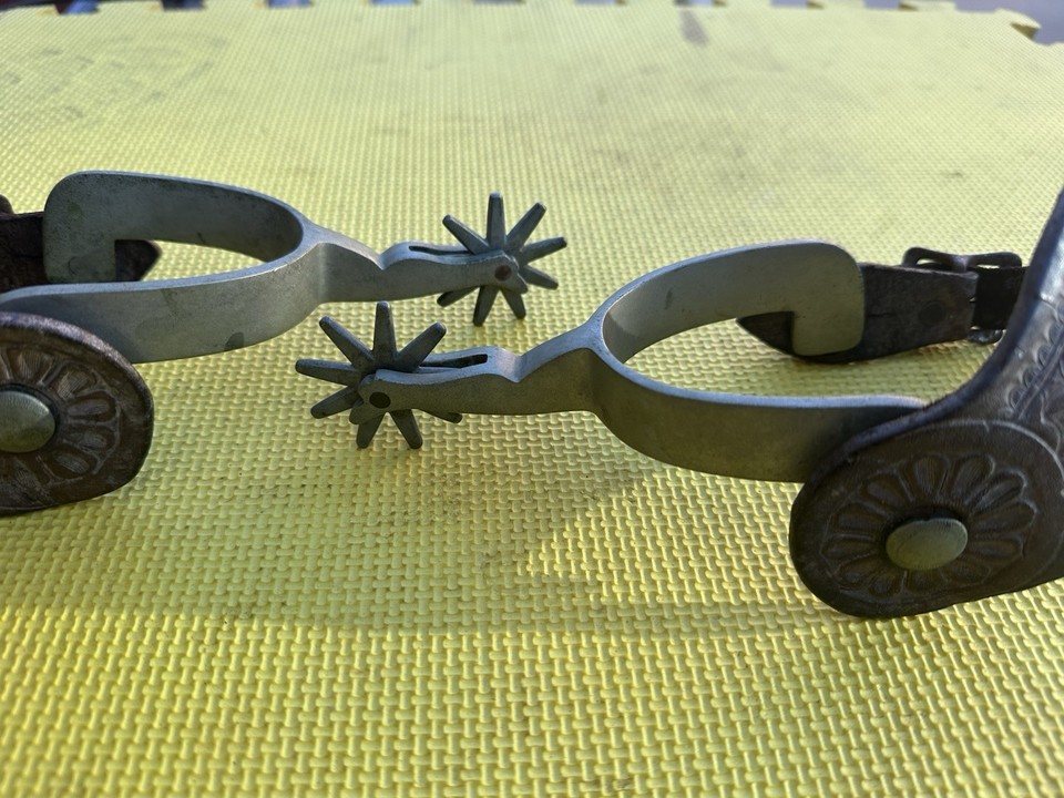 A Buermann Old Star Steel Silver Spurs Original Leathers | eBay