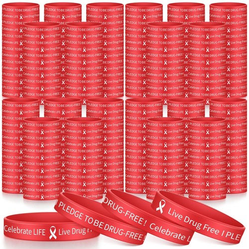 800 Pcs Live Drug Free Wristband Bulk Red Ribbon Week Wristbands ...