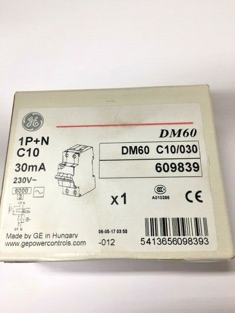 General Electric 10 Amp Type C 6 KA 30 MA 1p N RCBO RCD MCB Dm60 C10 ...