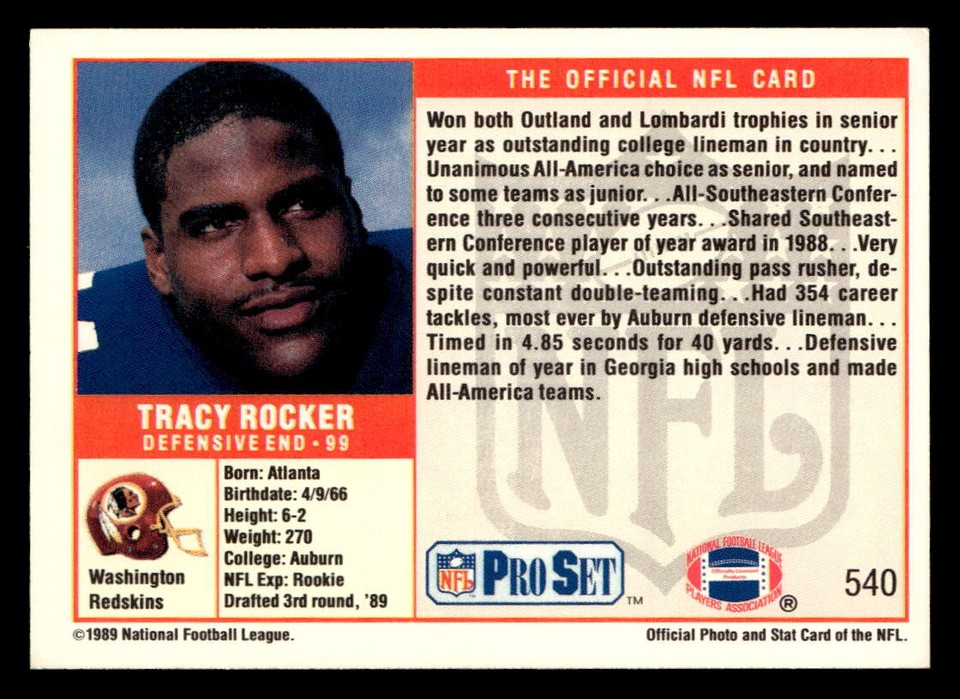 Tracy Rocker 1989 Pro Set Rookie Card #540 Auburn Tigers | eBay