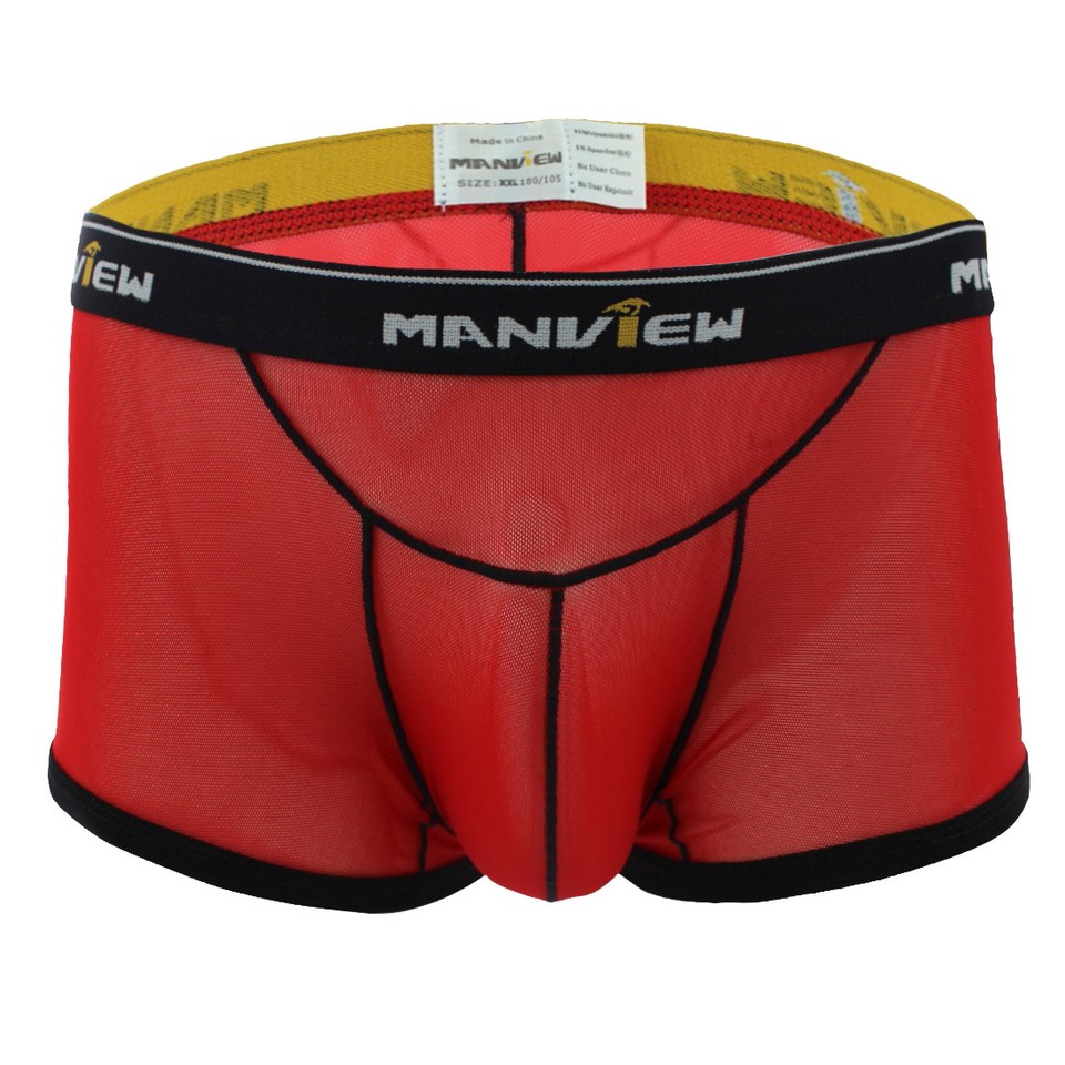 Sexy Men Mesh Sheer See-through Swim Trunks Pouch Boxer Briefs Shorts ...