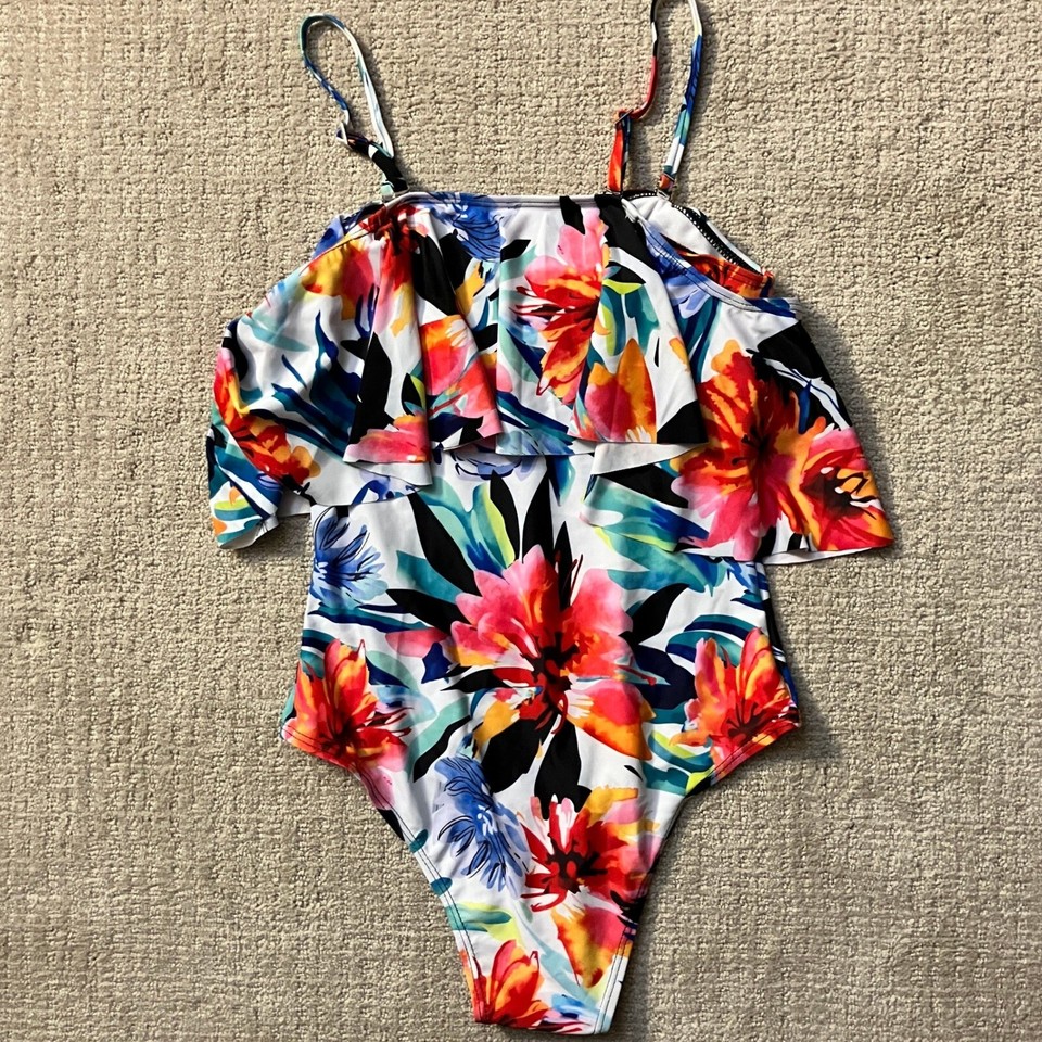 Tempt Me Floral Ruffle One Piece Swimsuit - Tropical Print - Size S | eBay