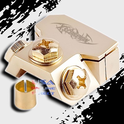 GOLD Battery Terminal For Any Gauge Cable w/Ring & Pos/Neg Adapter ...