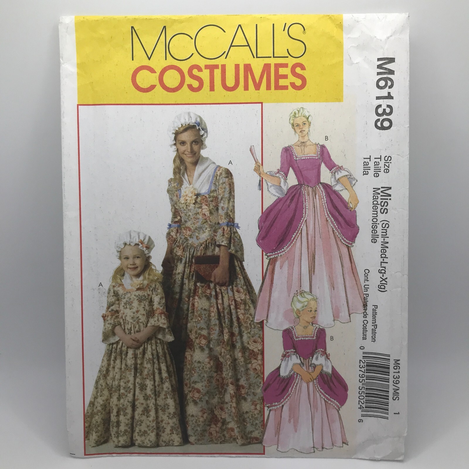 Mccall's Colonial Historical Dress Pattern M6139 Sizes Misses S M L XL ...