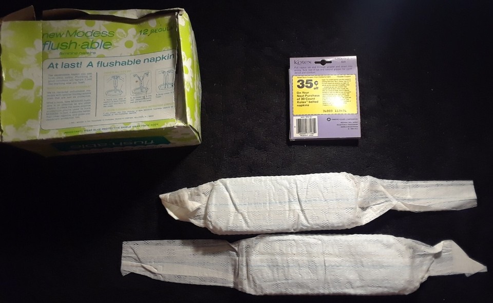 1960's Modess FLUSHABLE - 2 Belted Sanitary Napkins - Kotex Belt And ...