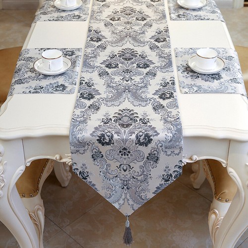 Jacquard Floral Table Runner Cover Tablecloths Tassel Kitchen Dining ...