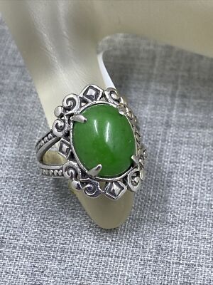 STS Chuck Clemency Jade Ornate Split Shank Sterling .925 Ring Size 6 ...