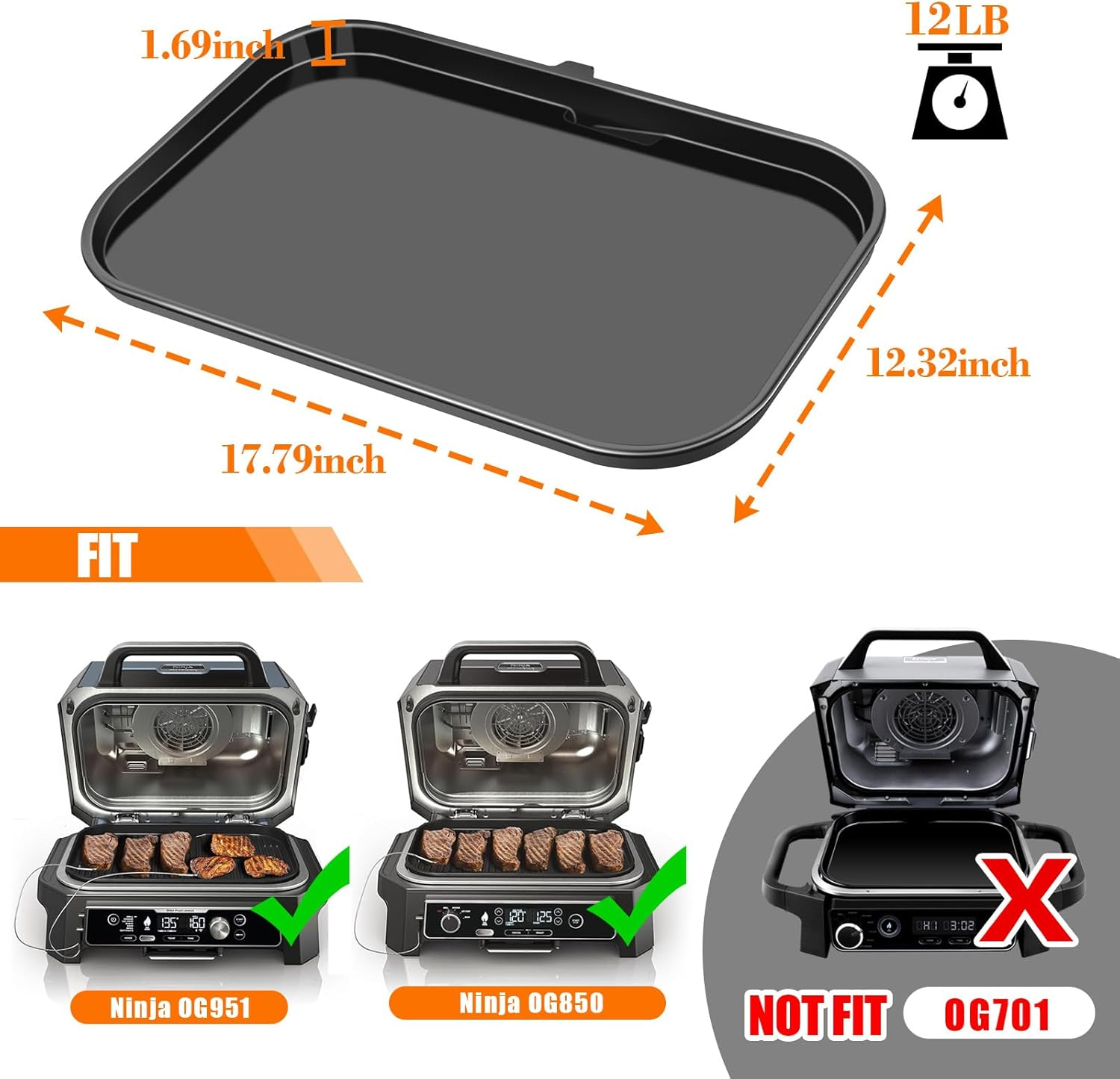 Cast Iron Griddle Plate for Ninja Woodfire Pro XL, OG800 and OG900 ...