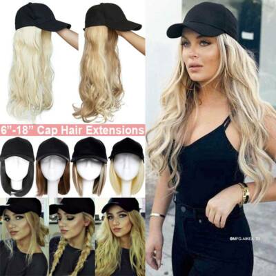 100% Natural Baseball Hat Cap Hair Extensions Real as Human Long Curly ...