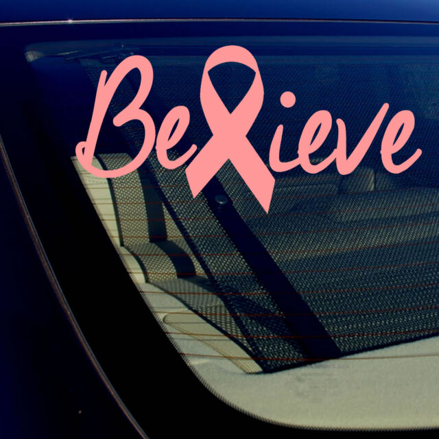 Breast Cancer Awareness Believe Pink Ribbon Car Vinyl Decal Sticker 14