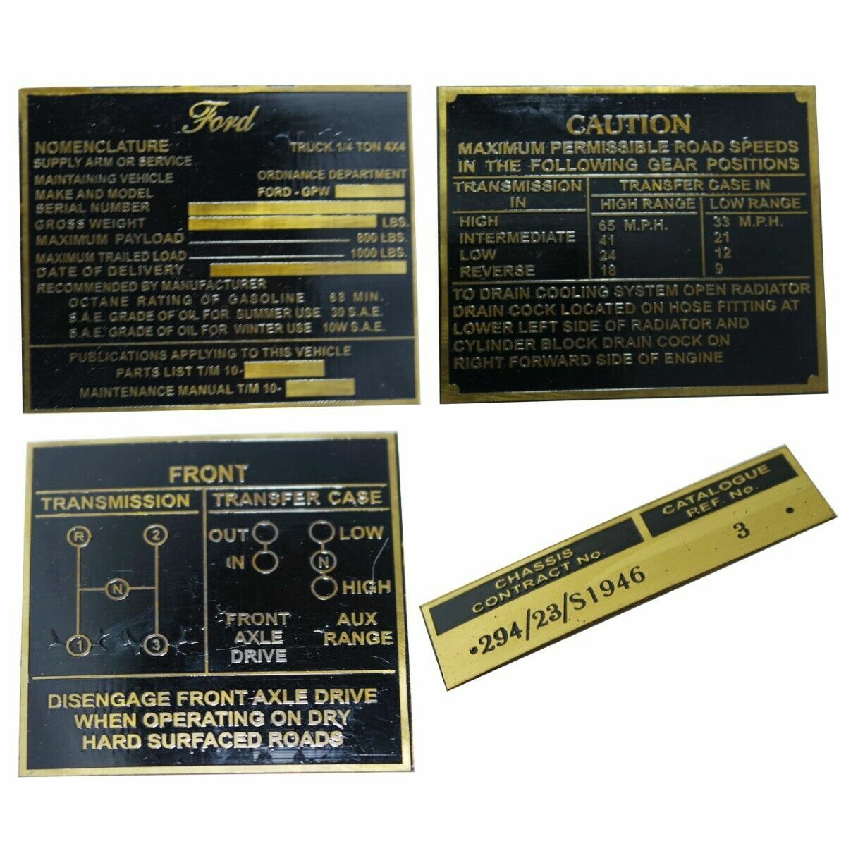 Nomenclature Transmission Chassis Speed Data Plate Kit For Ford MB GPW ...