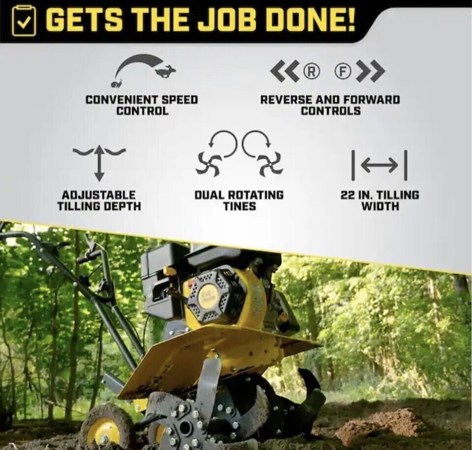 Champion 22 In. 212cc 4 Stroke Gas Dual Rotating Front Tine Tiller Fwd ...