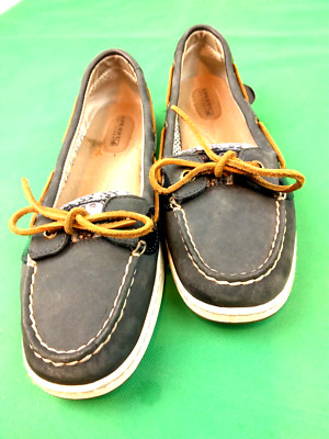 SPERRY Top Sider 8M Womens Boat Shoe Navy Blue Leather, & Striped Mesh ...