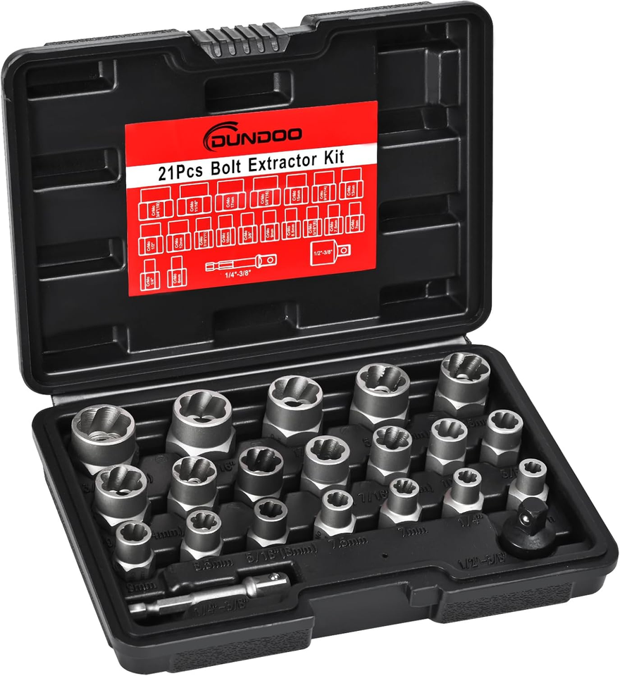 Bolt Extractor Set, 21PCS Easy Out Bolt Extractor Kit, 3/8" Drive ...