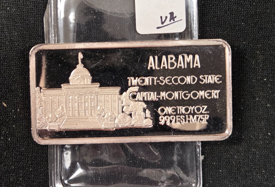 Vintage Alabama 22nd State .999 1oz Silver Art Bar | eBay