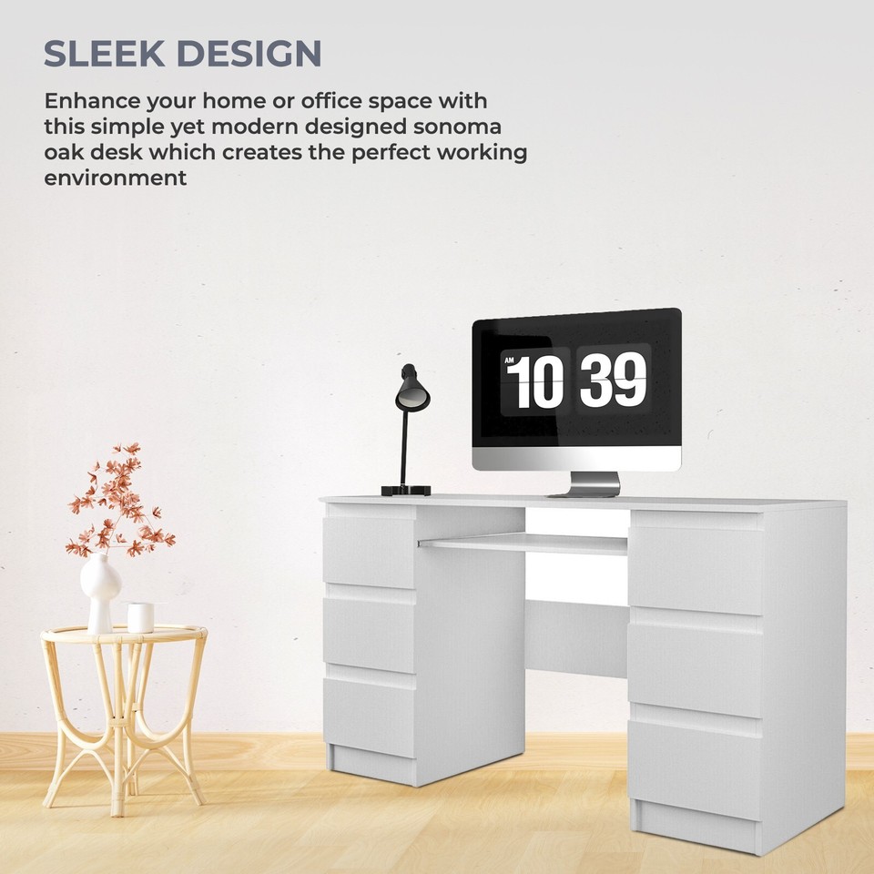 Large Desk Office White 6 Drawer Matt - KUBA | eBay UK