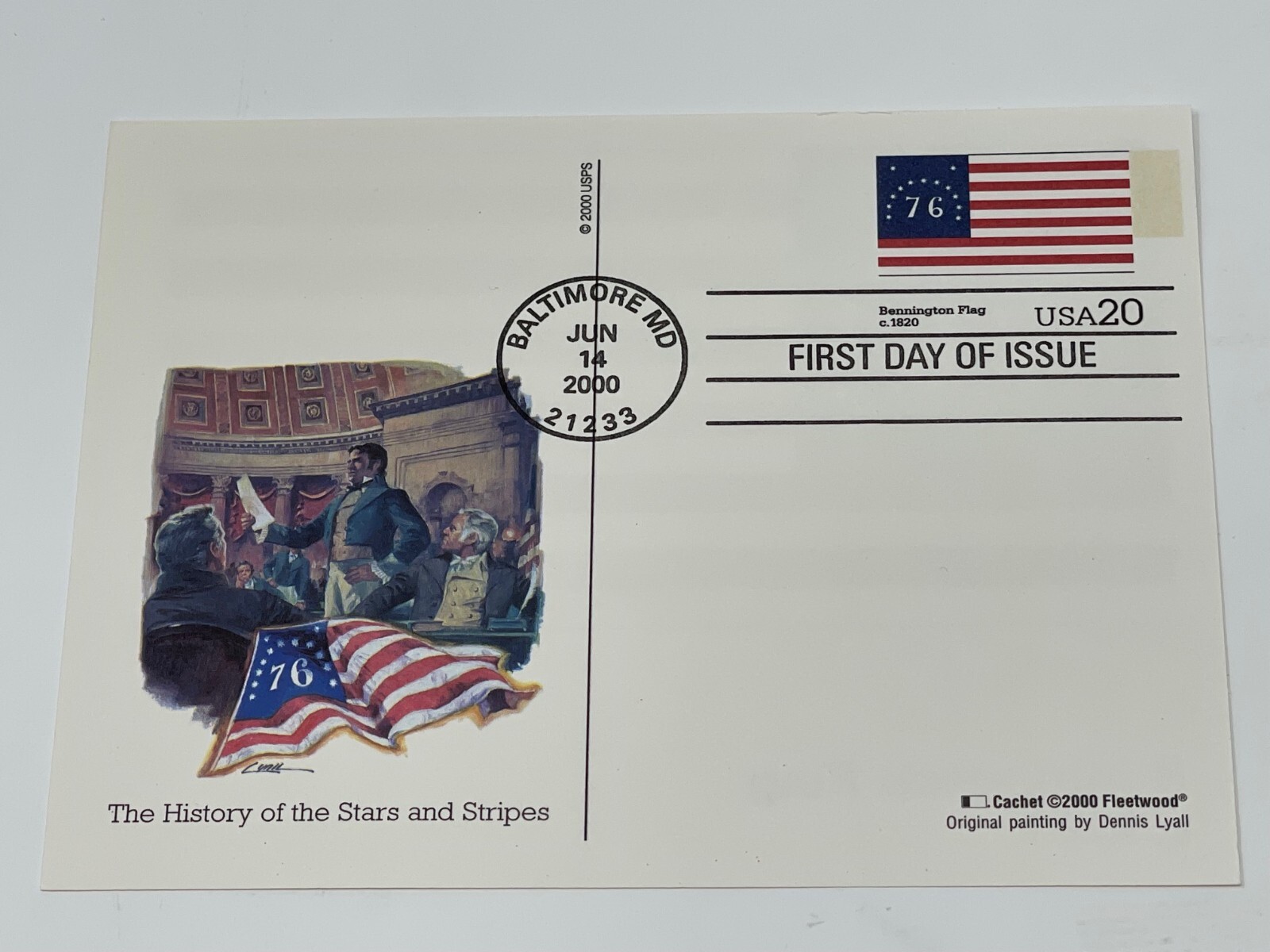 'Stars and Stripes' Bennington Flag 1820, 20 Cent First day Post Card ...