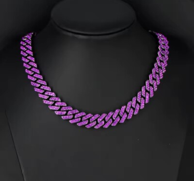 14K Black Gold Plated Purple CZ's Iced Out Cuban Link Necklace | eBay
