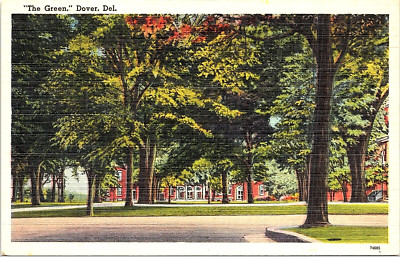 Postcard DE View of The Green Dover Tree Shaded Quiet Public Square ...