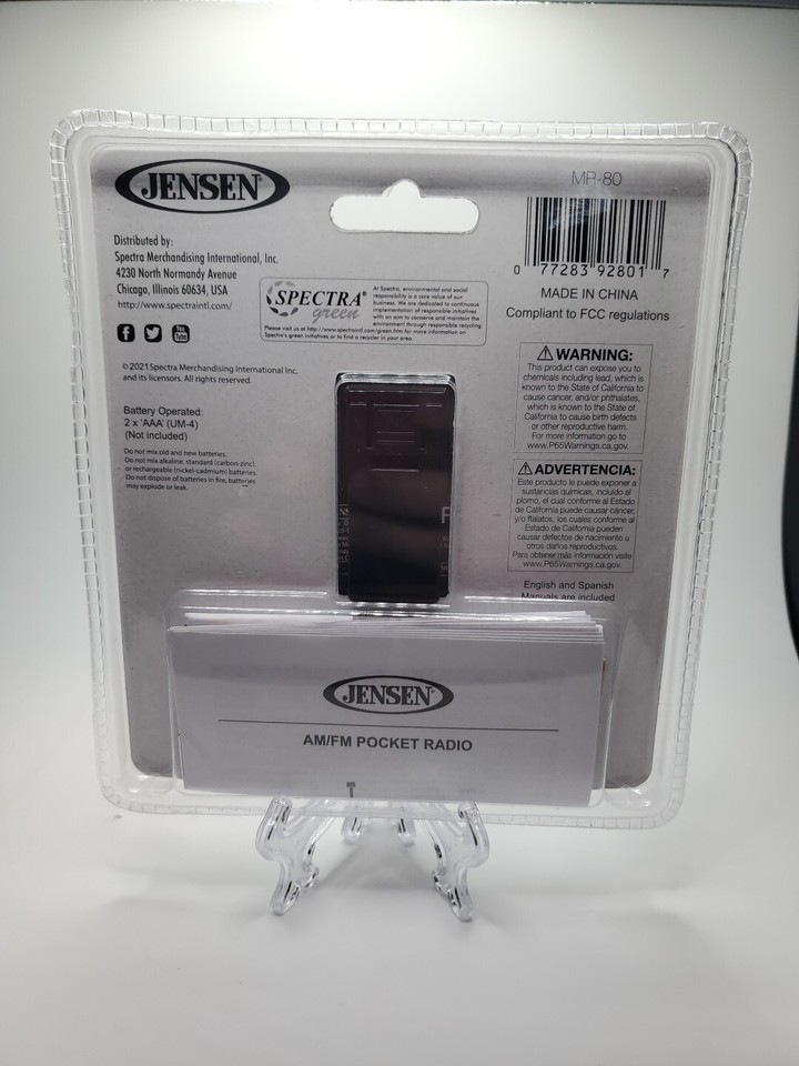 Jensen MR-80 AM/FM Pocket Radio Brand New Sealed! Battery Operated Must ...