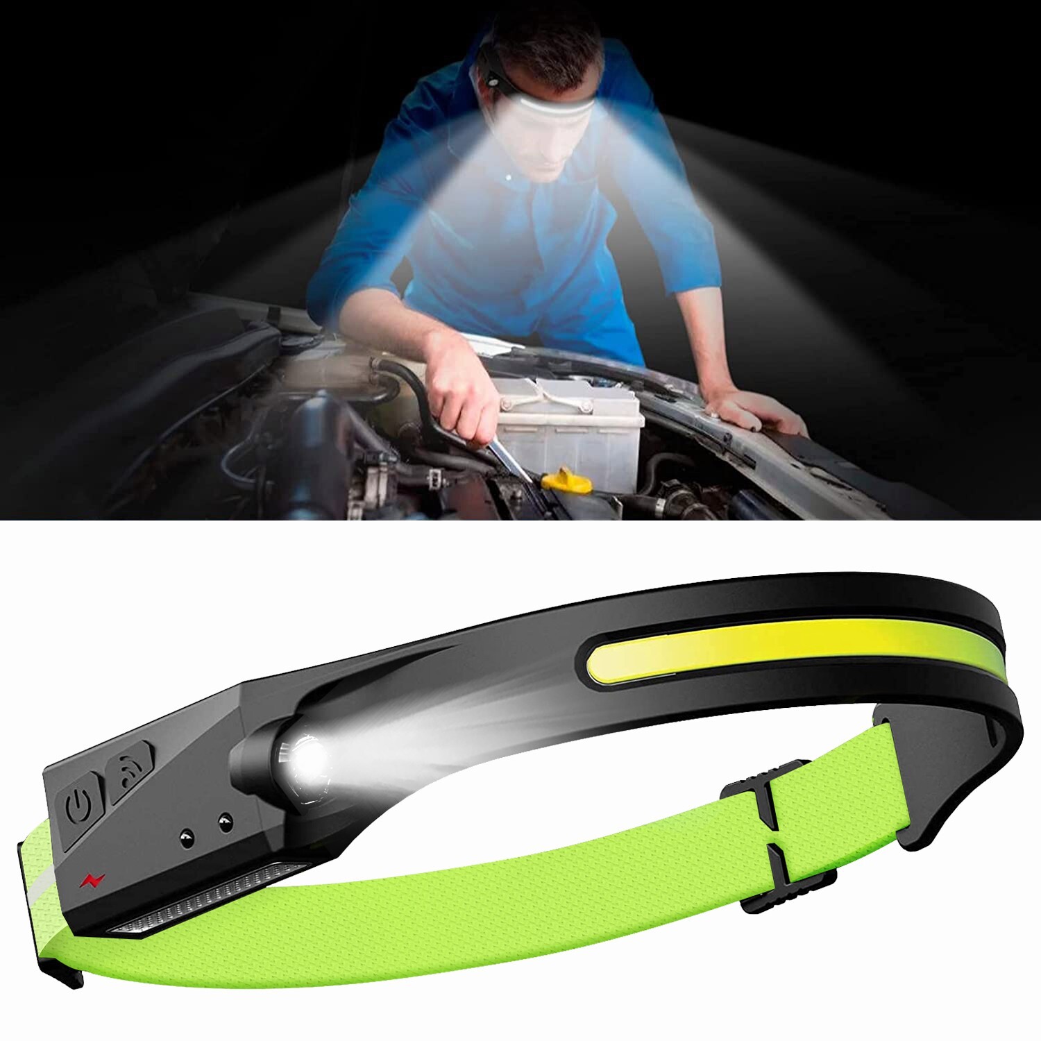 XPE COB Led Headlamp USB Rechargeable Headlight Motion Sensor Work ...