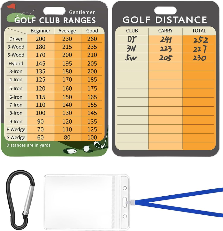 Golf Club Distance Card - 2 Pack or 1 Pack Golf Club Range Chart Card ...