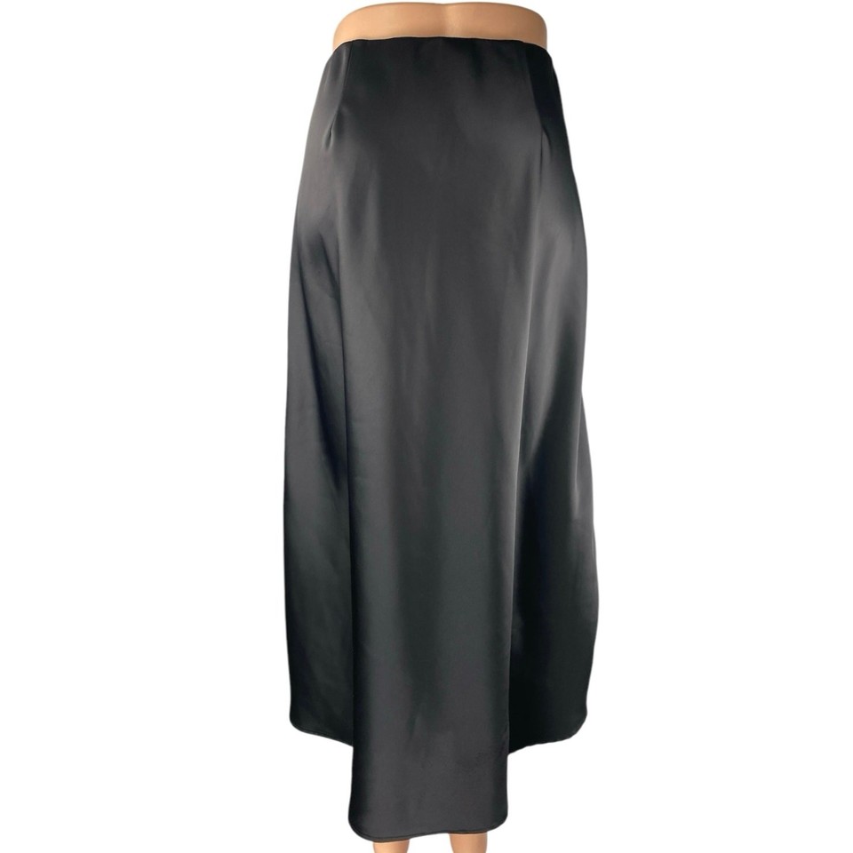 Dynamite Melody Black Silk Satin Pull-On Flowy Midi A-Line Slip Skirt ...