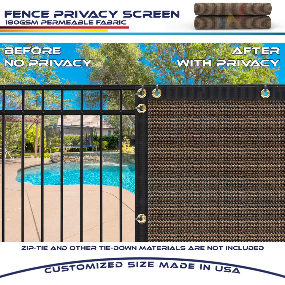 Outdoor Privacy Mesh Fence Screen Cover 13ft Tall Zip-Ties Included ...