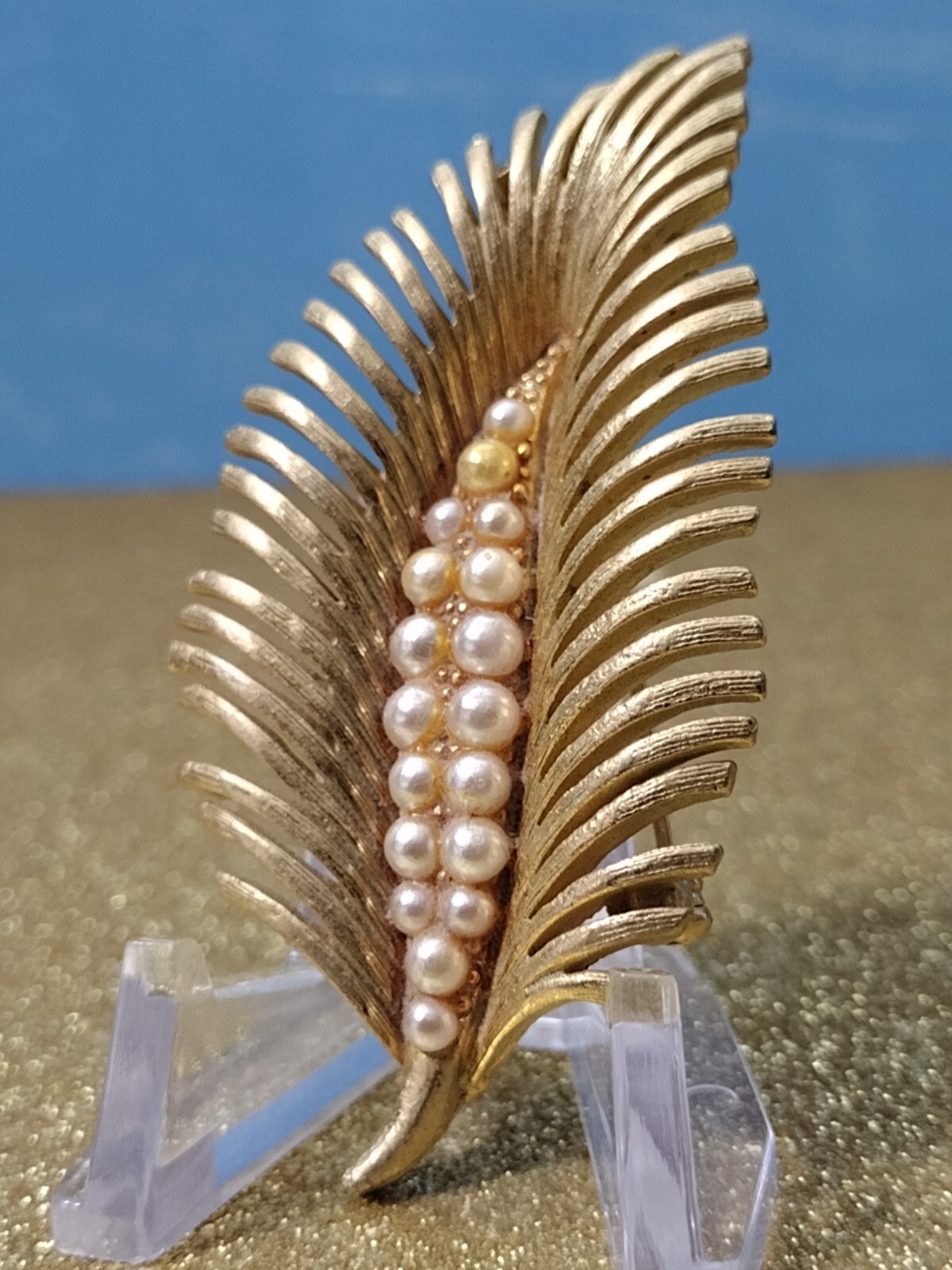 Vintage Rare Signed LISNER PALM TREE LEAF BROOCH IN W… - Gem