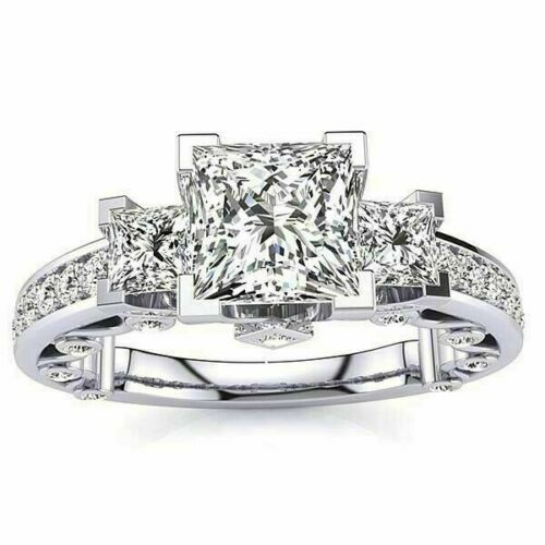 2.40 CT White Princess CZ 3 Stone Engagement Ring Solid 925 Sterling ...
