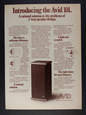 1976 Avid Model 101 Speakers vintage print Ad | eBay