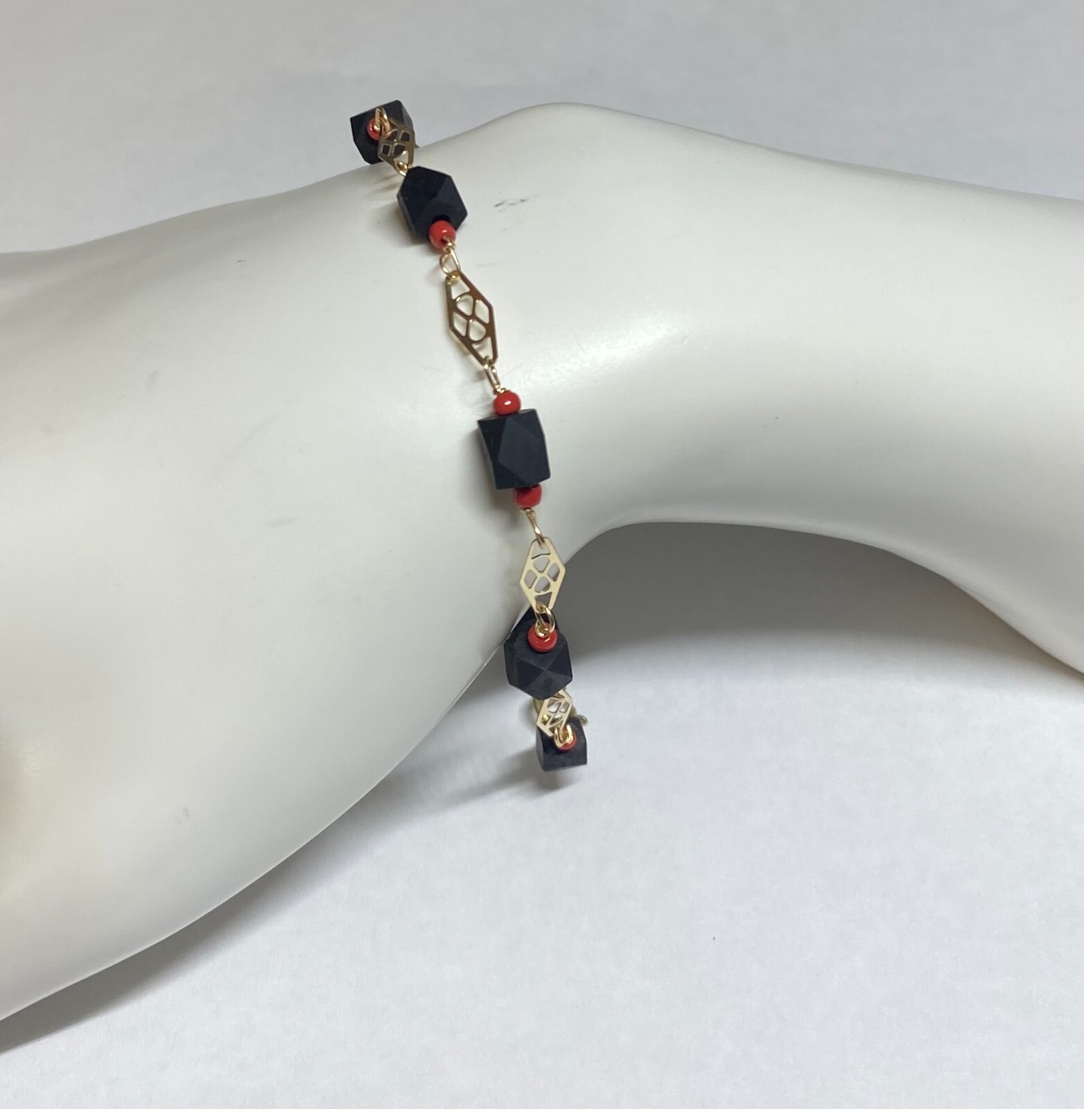 14 Kt Yellow Gold Filled Genuine Azabache Jet & Coral Accent 8" Plaque ...