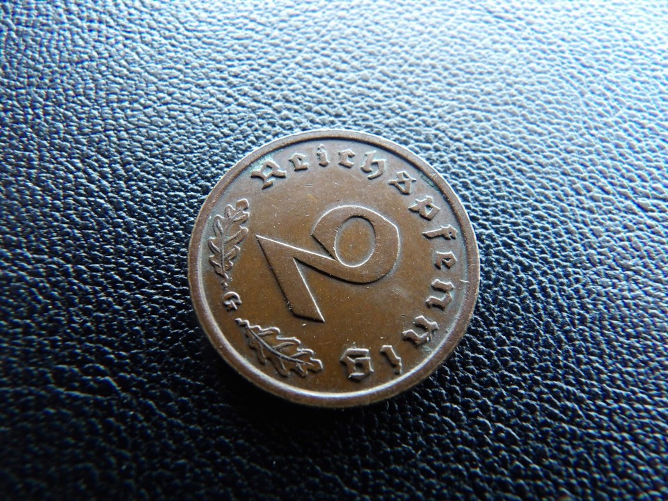 2 pfennig 1938 G Coin Rare Old WWII Antique Germany 3rd Reich SS Nazi ...
