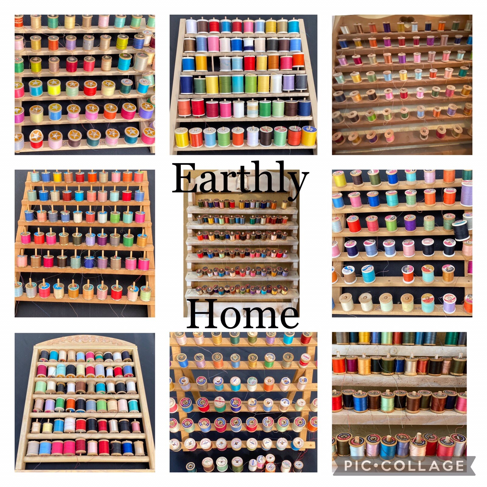 60 Coats And Clark’s Vintage Thread Spools With Wood Display Rack VGVC ...