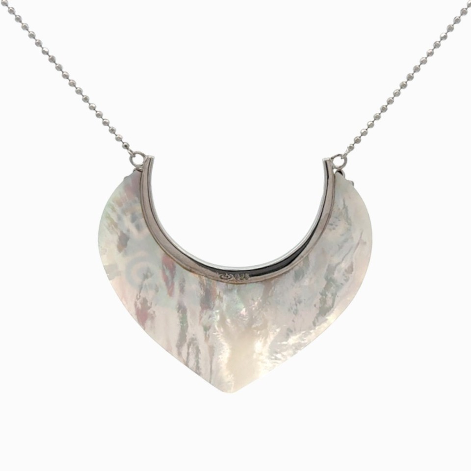 925 Silver Rhodium Plated Necklace White Mother of Pearl Filigree ...