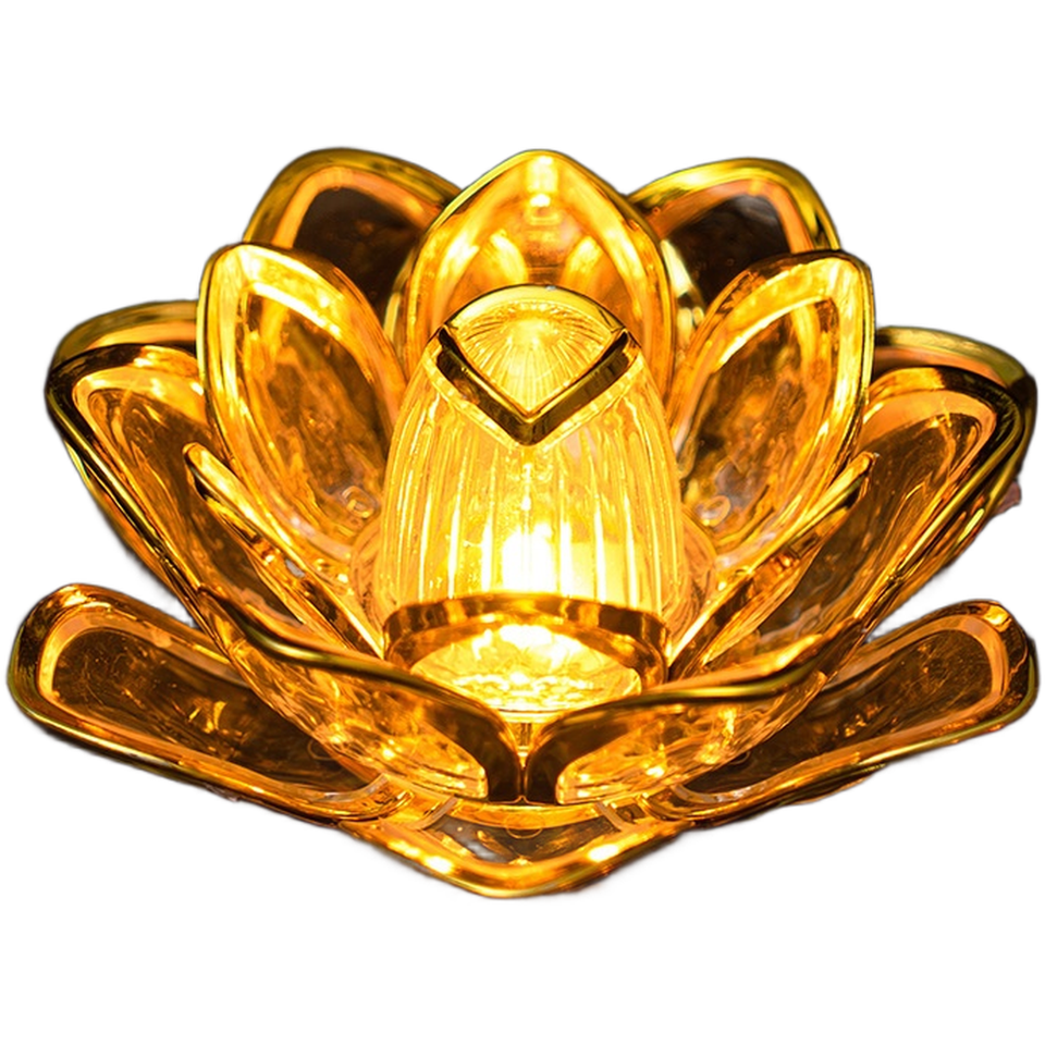 Flameless Buddha Offering Red Gold Lotus Flower LED Electronic Candle ...