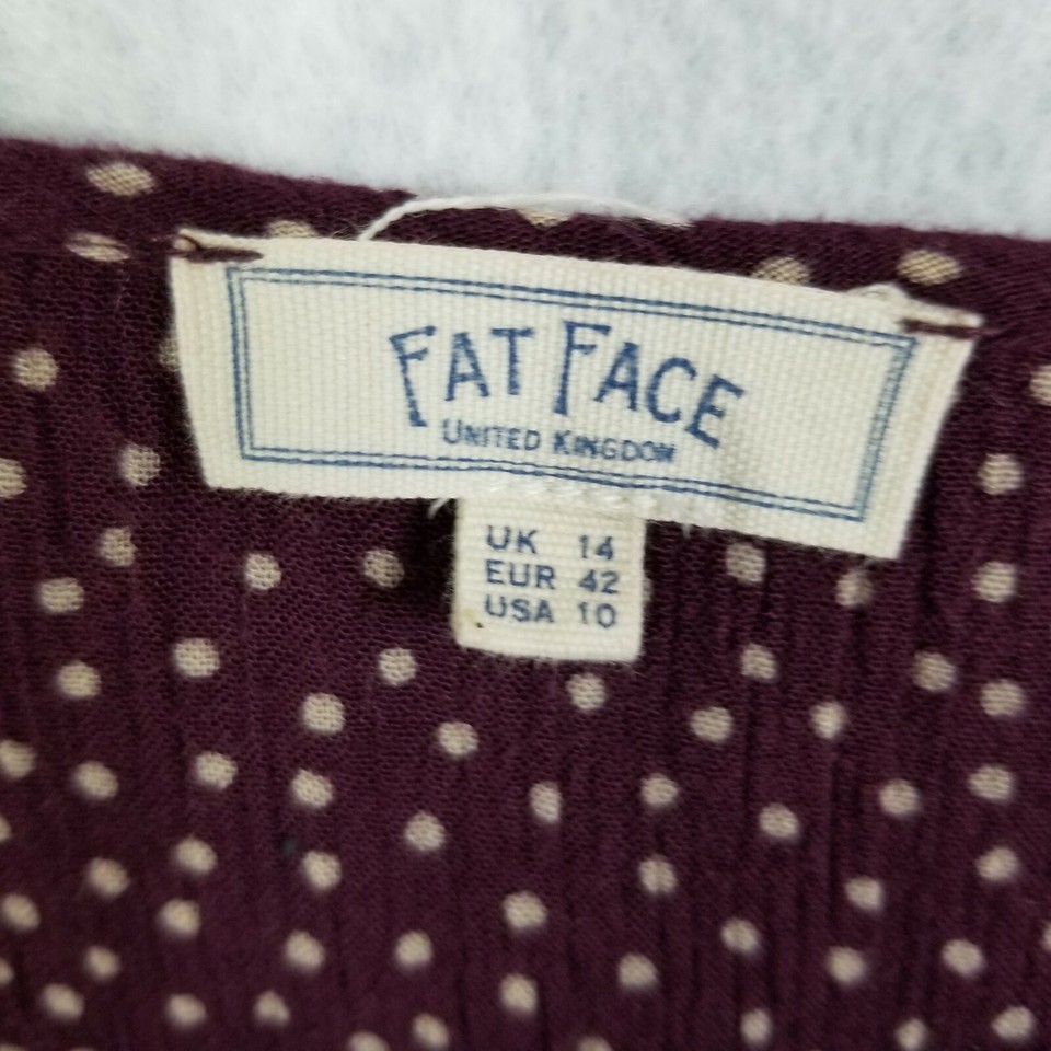 FAT FACE Boho Style Tunic Mini Dress ~ Burgundy Polka Dot ~ Loose Fit ...