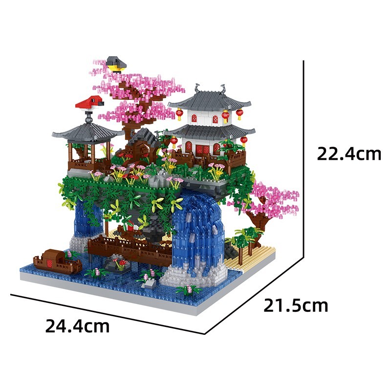 Peach Blossom Pond Ancient Castle Building Blocks Mini Bricks Sakura ...